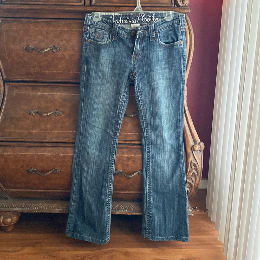 Industrial Cotton Skinny Flare Low Rise Jeans - Gem